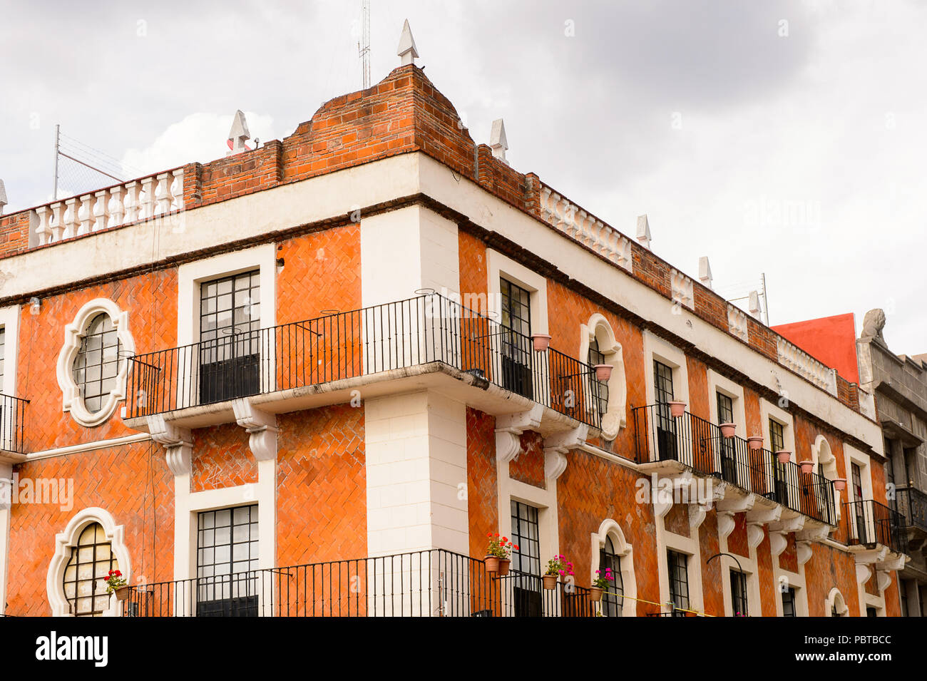 Architecture of historic centre of Puebla, Mexico. The city was founded ...