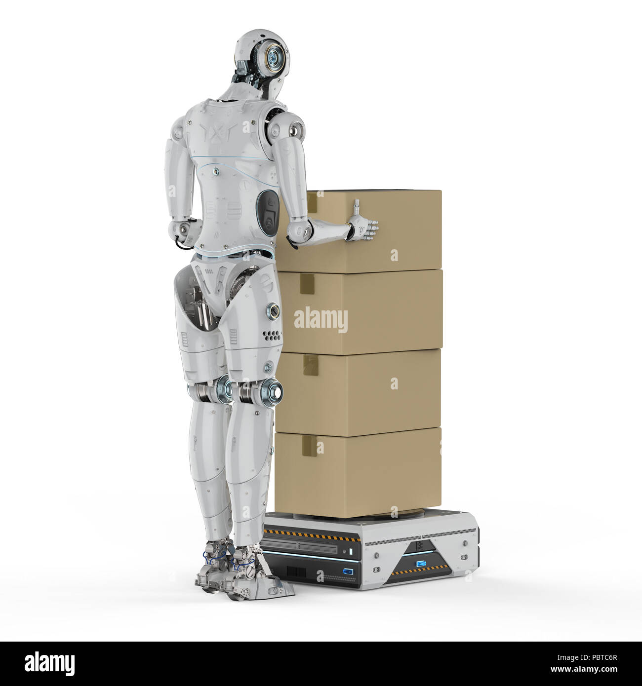 3d rendering robot work with warehouse robot carry cardboard boxes ...