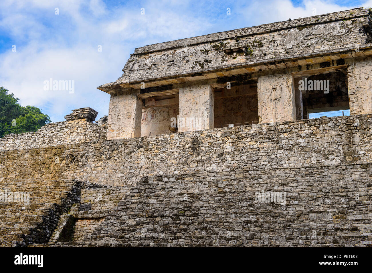Close view of the Palace of Palenque, was a pre-Columbian Maya ...