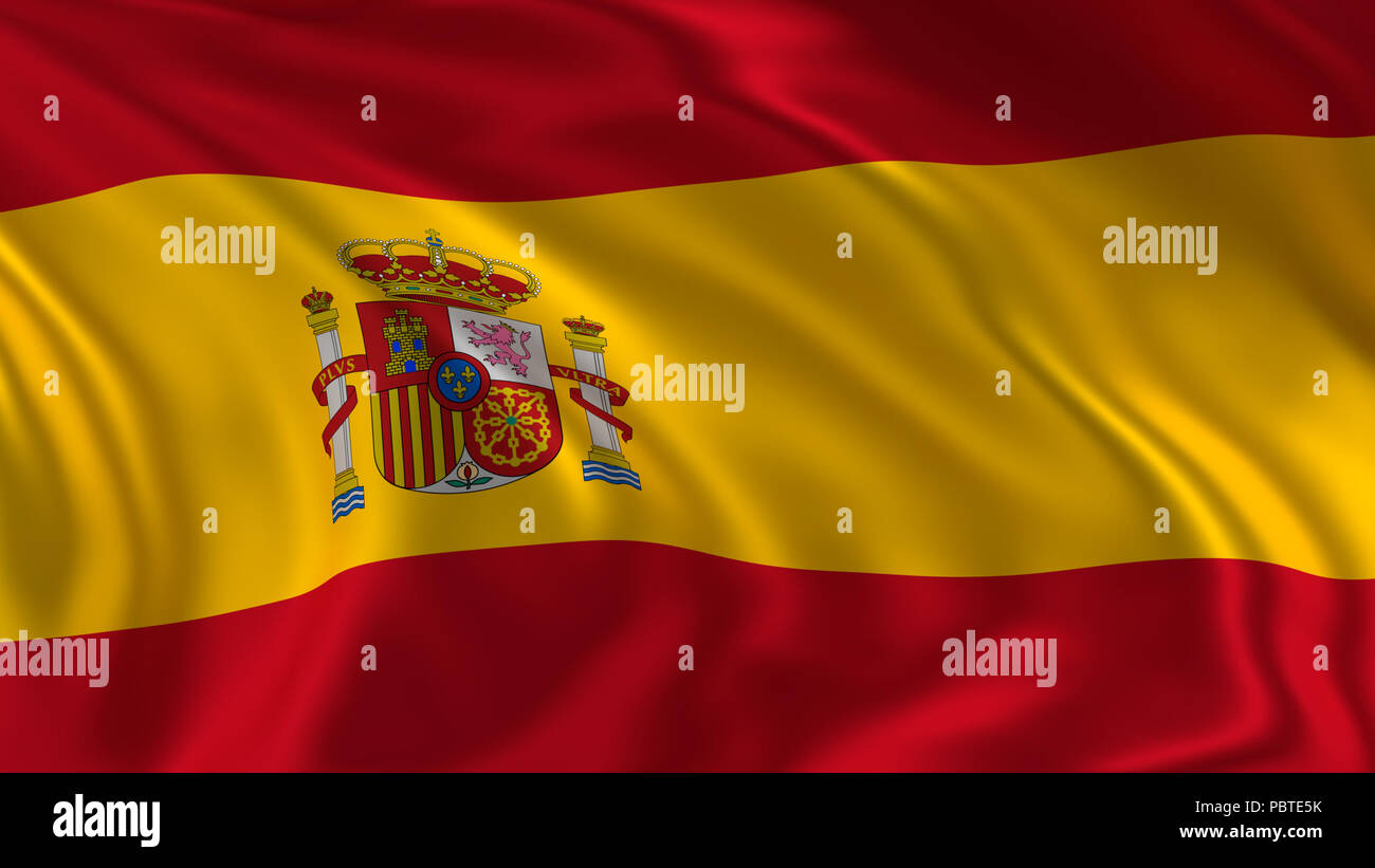 Spain flag waving in the air in 3d rendering Stock Photo - Alamy