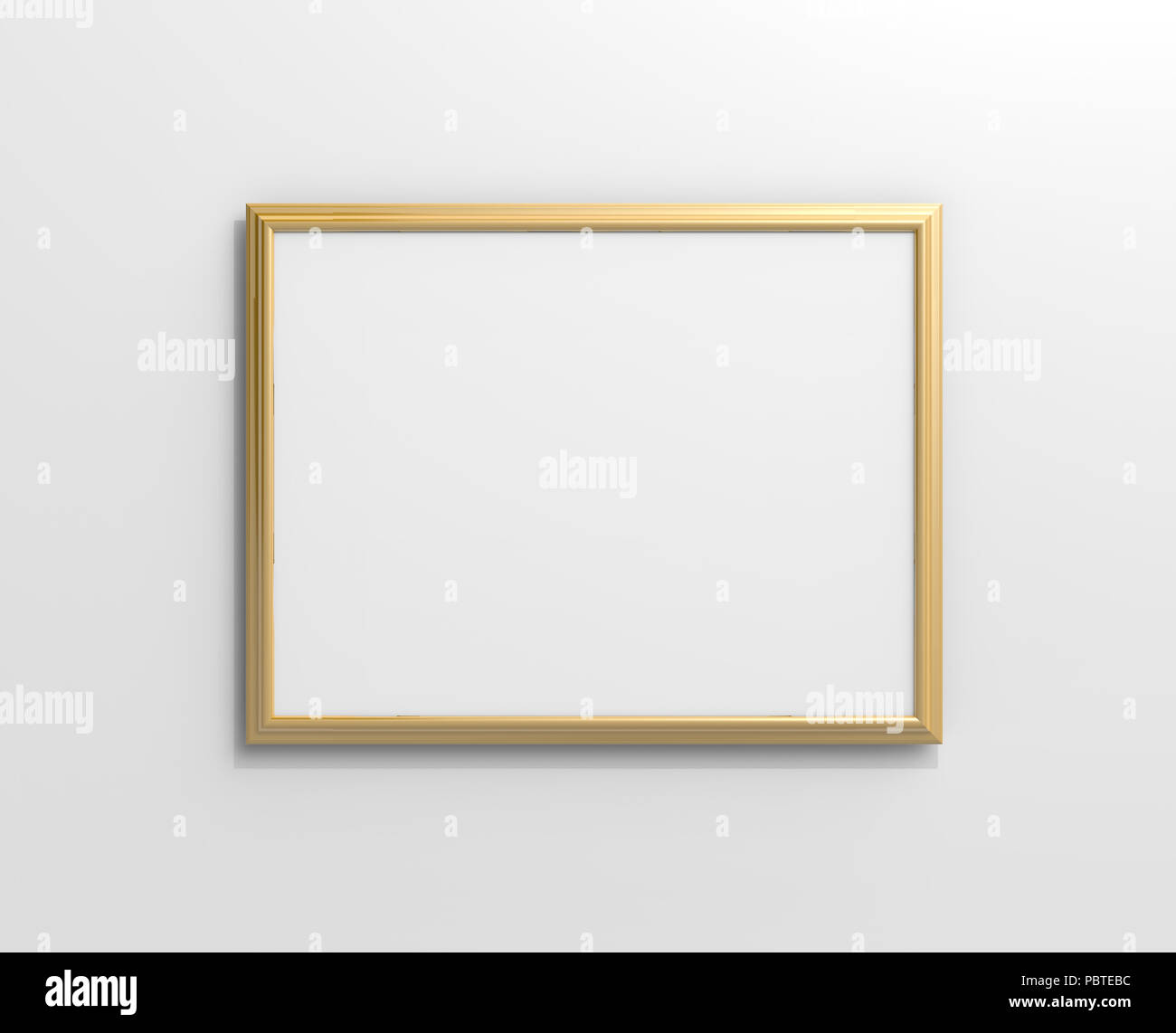 Matte gold color photo frame with blank copy space hanging on the wall ...