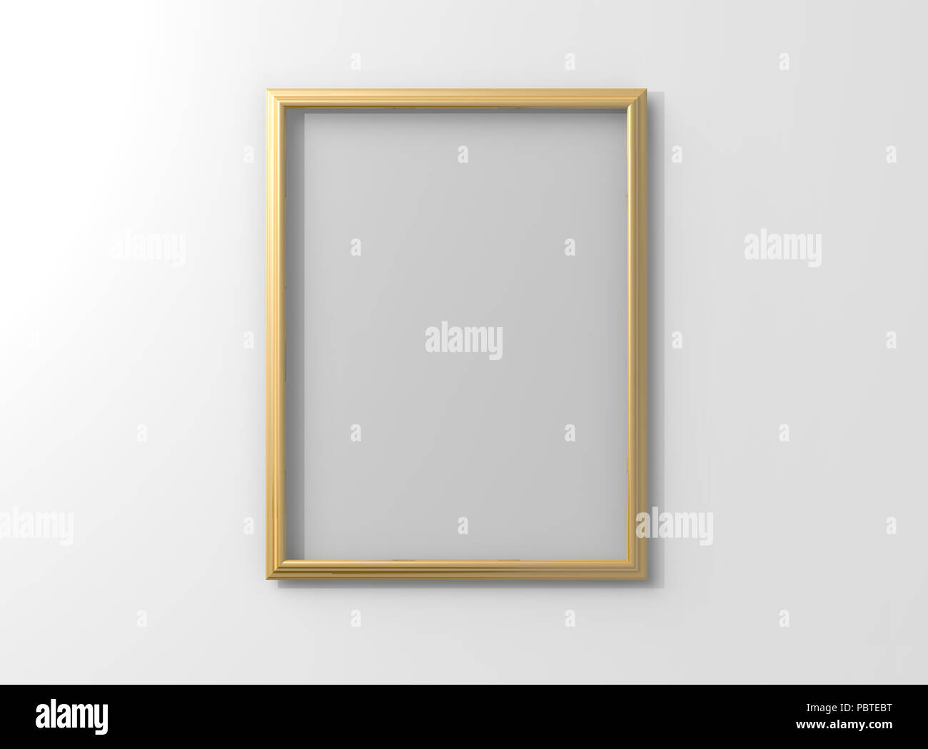 Isolated matte gold color photo frame hanging on the wall in 3d ...