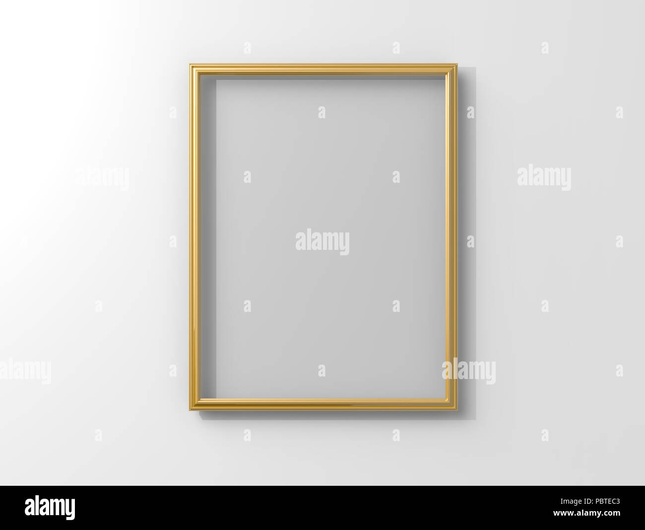 Isolated matte gold color photo frame hanging on the wall in 3d ...