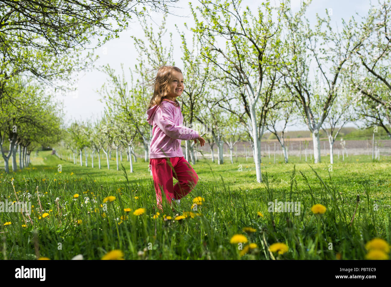 Little girl running on a meadow Stock Photo - Alamy