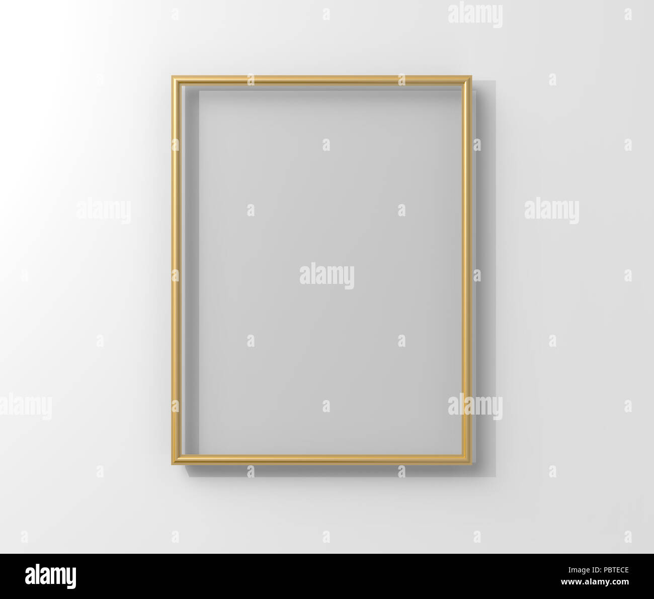 Isolated matte gold color photo frame hanging on the wall in 3d ...