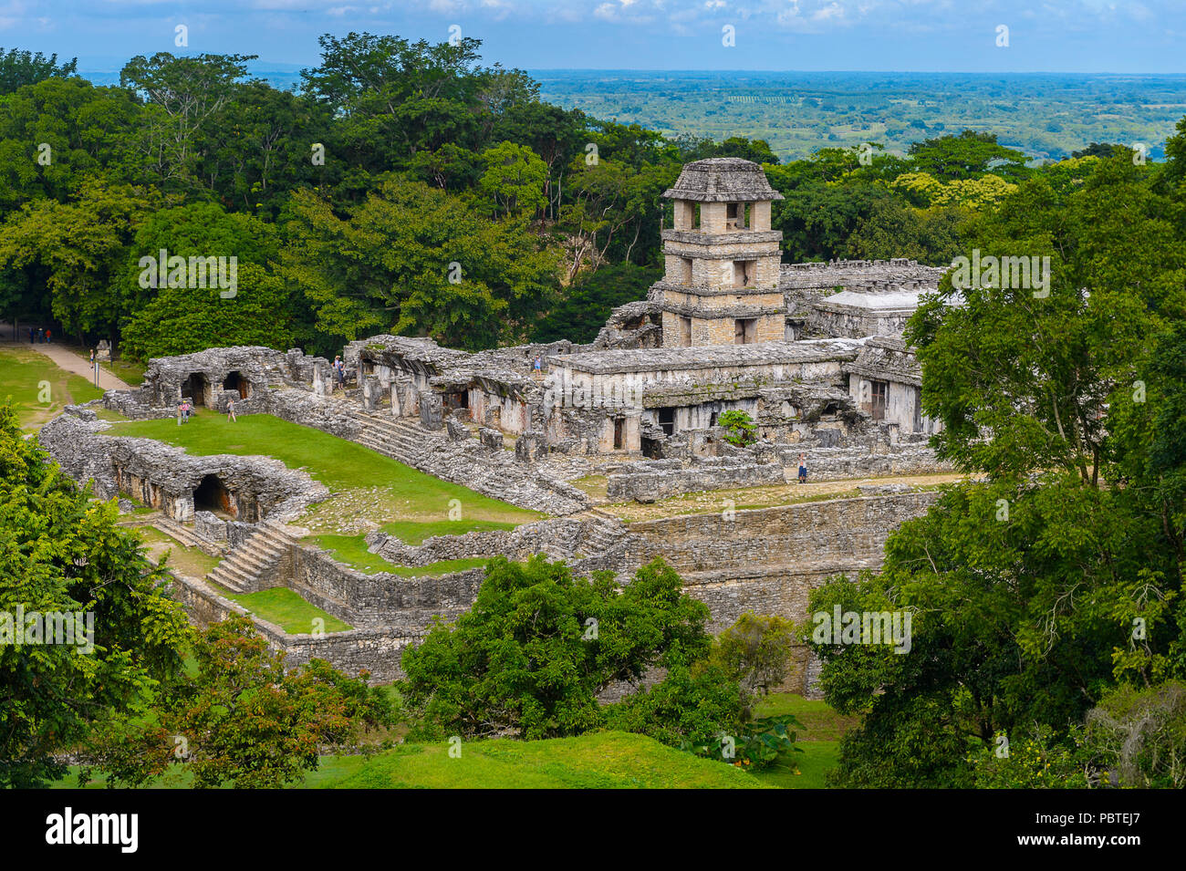Aerial Panorama of Palenque archaeological site, a pre-Columbian Maya ...