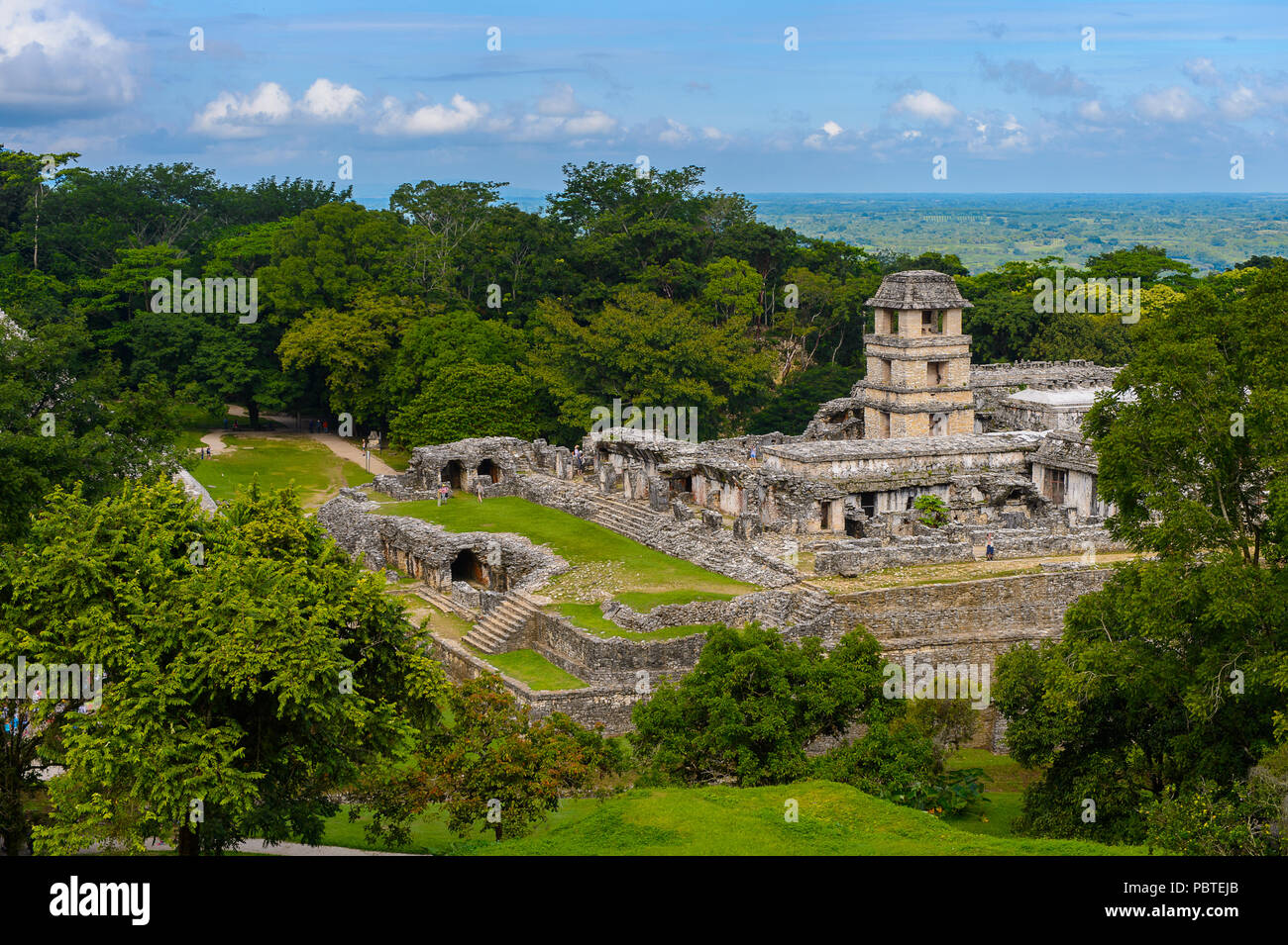 Aerial Panorama of Palenque archaeological site, a pre-Columbian Maya ...