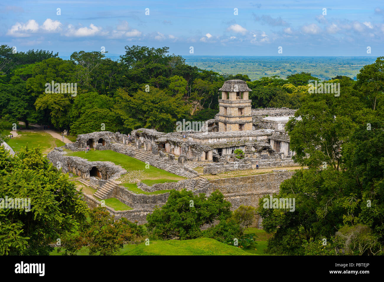 Aerial Panorama of Palenque archaeological site, a pre-Columbian Maya ...