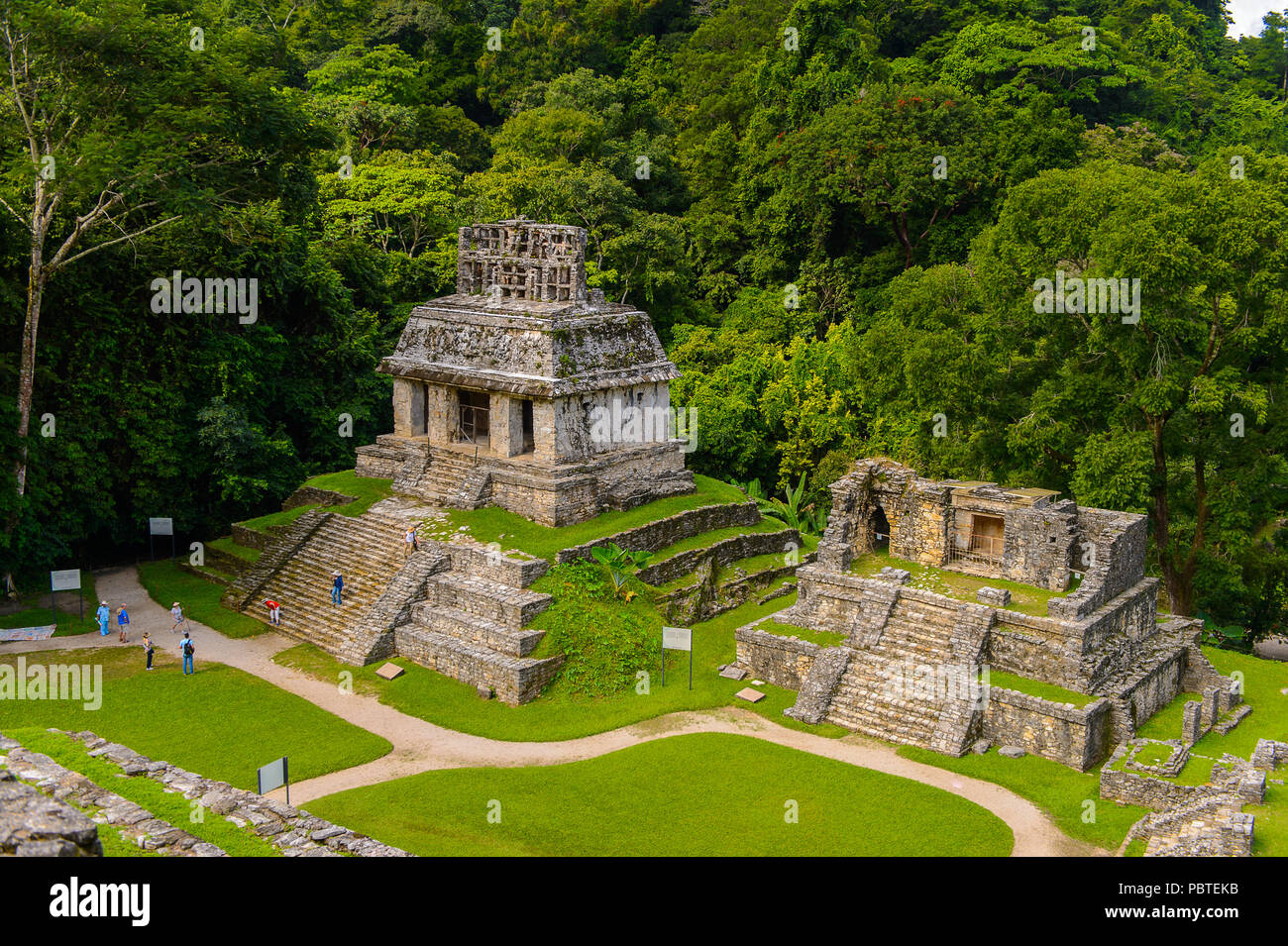 Aerial Panorama of Palenque archaeological site, a pre-Columbian Maya ...