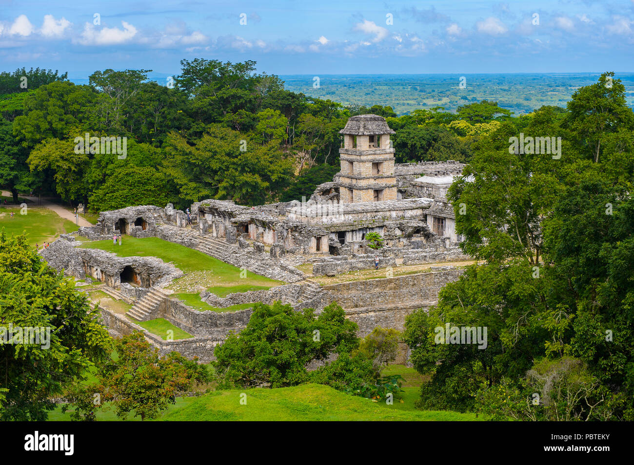 Aerial Panorama of Palenque archaeological site, a pre-Columbian Maya ...