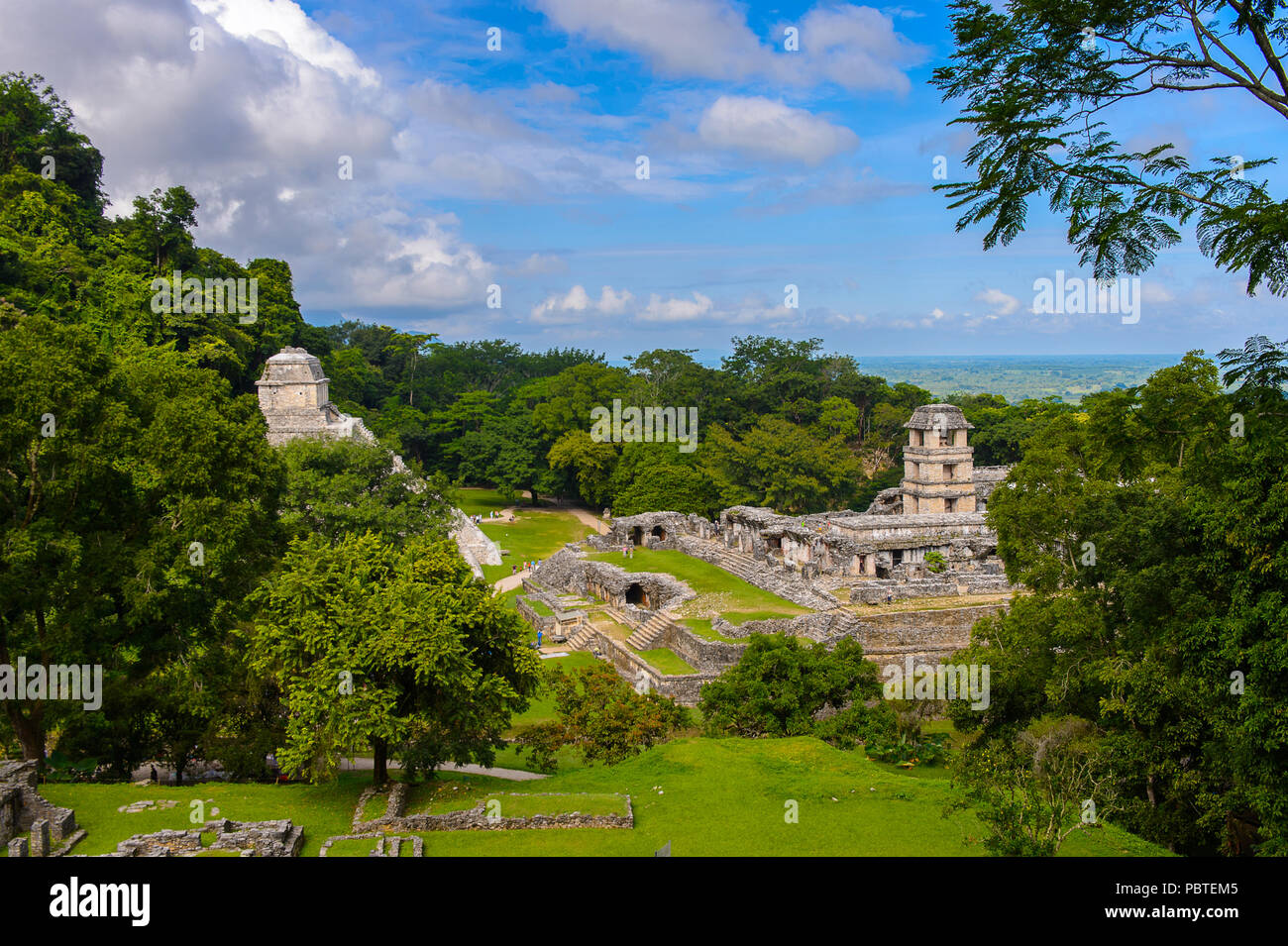 Aerial Panorama of Palenque archaeological site, a pre-Columbian Maya ...