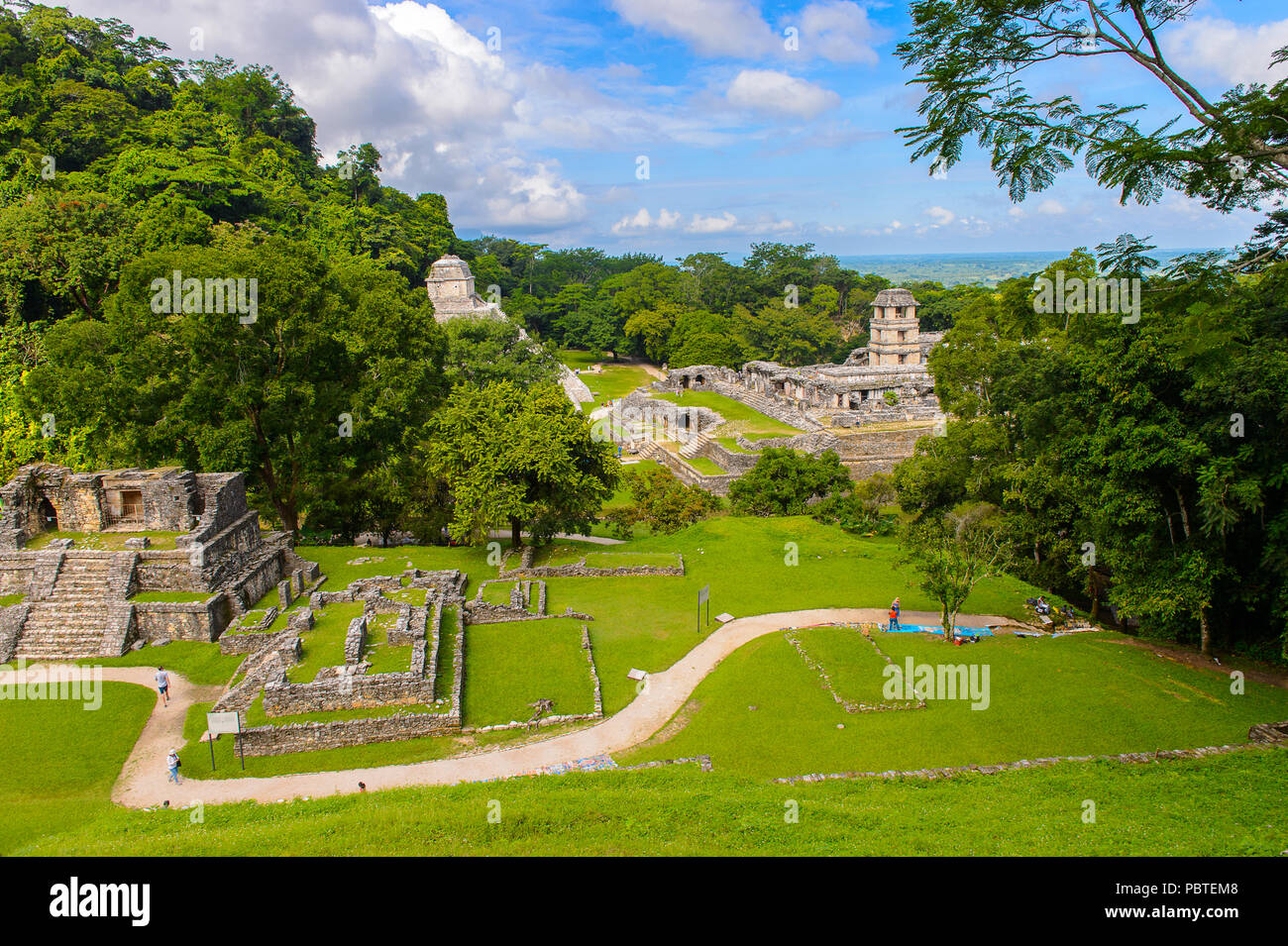 Aerial Panorama of Palenque archaeological site, a pre-Columbian Maya ...
