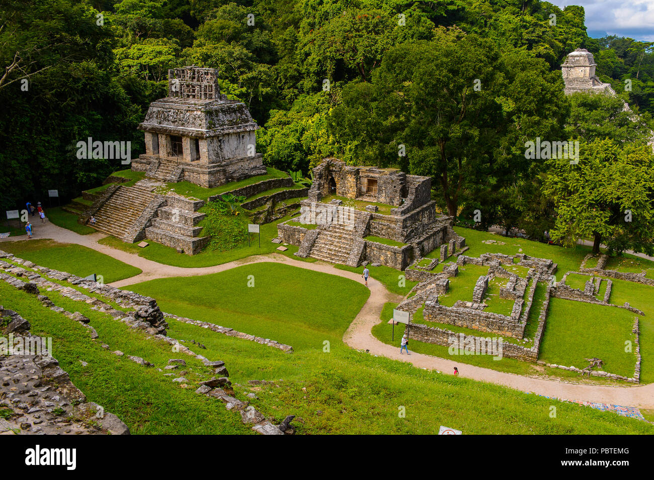 Aerial Panorama of Palenque archaeological site, a pre-Columbian Maya ...