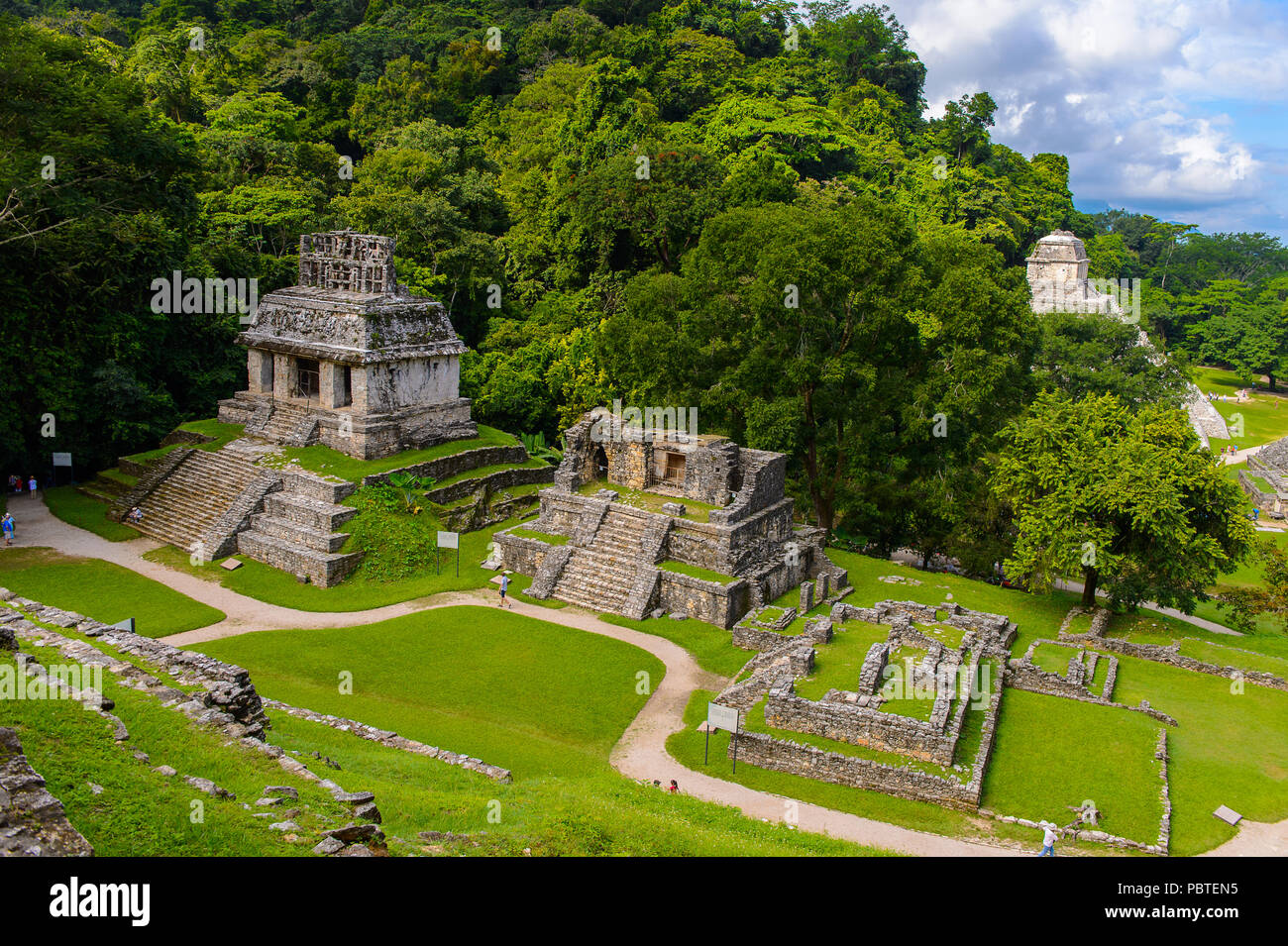 Aerial Panorama of Palenque archaeological site, a pre-Columbian Maya ...