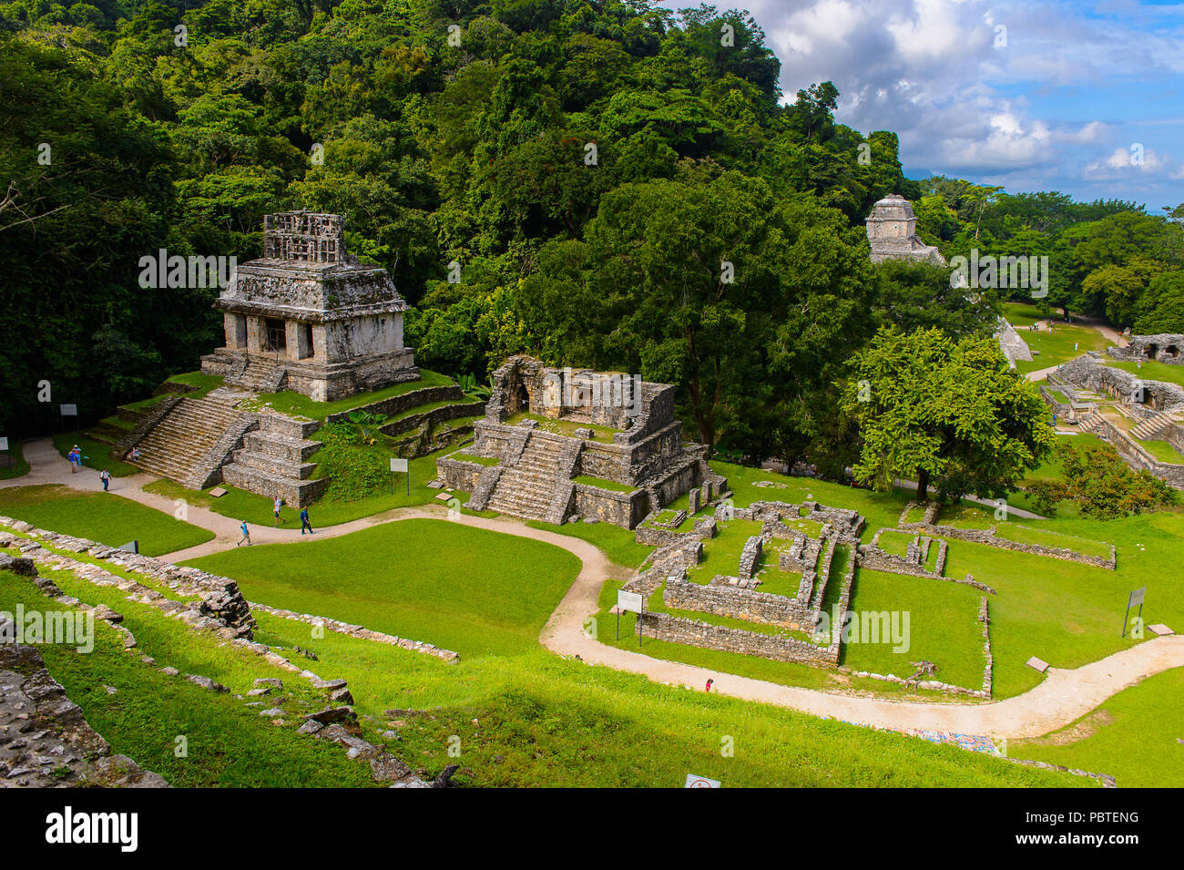 Aerial Panorama of Palenque archaeological site, a pre-Columbian Maya ...