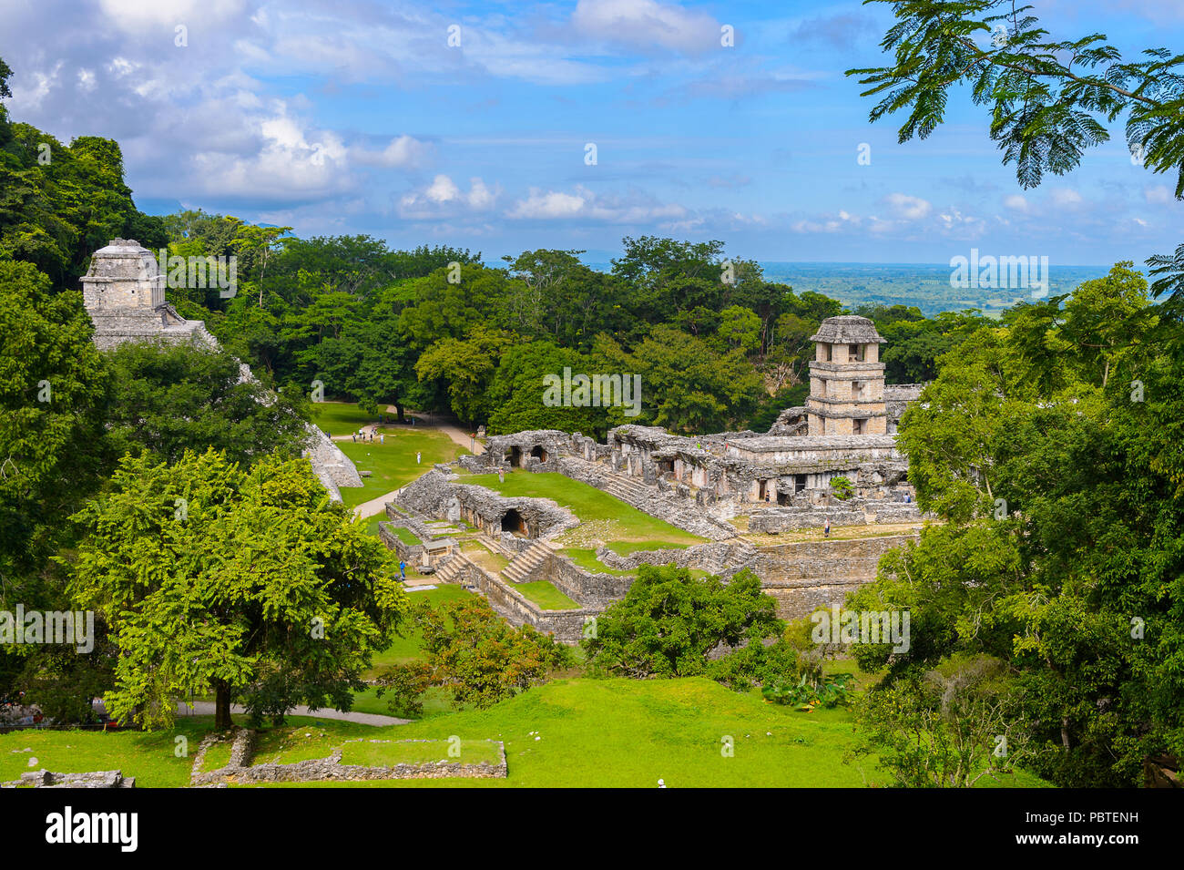 Aerial Panorama of Palenque archaeological site, a pre-Columbian Maya ...