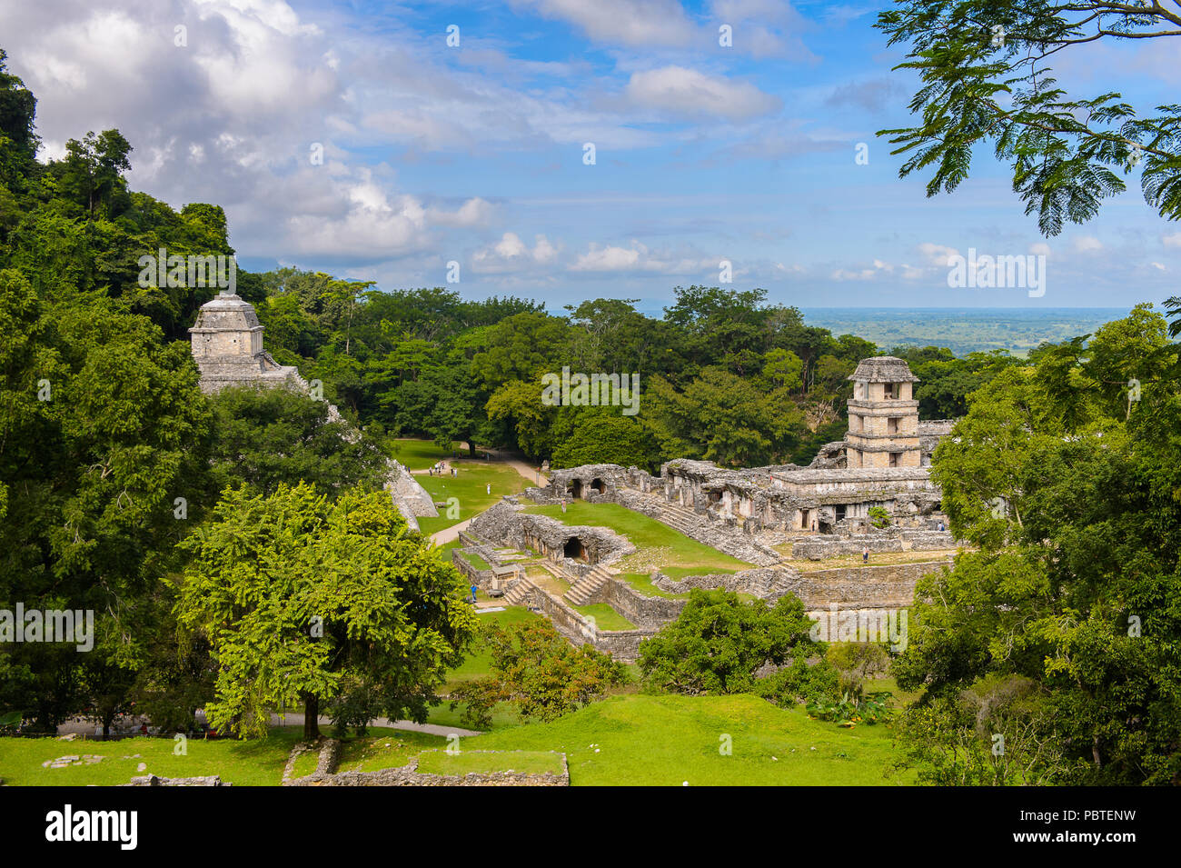 Aerial Panorama of Palenque archaeological site, a pre-Columbian Maya ...