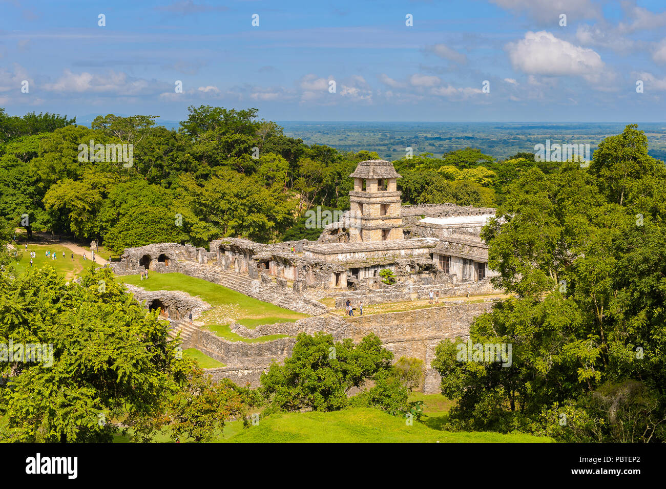 Aerial Panorama of Palenque archaeological site, a pre-Columbian Maya ...