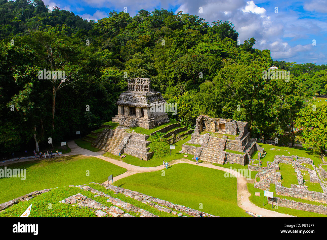 Aerial Panorama of Palenque archaeological site, a pre-Columbian Maya ...