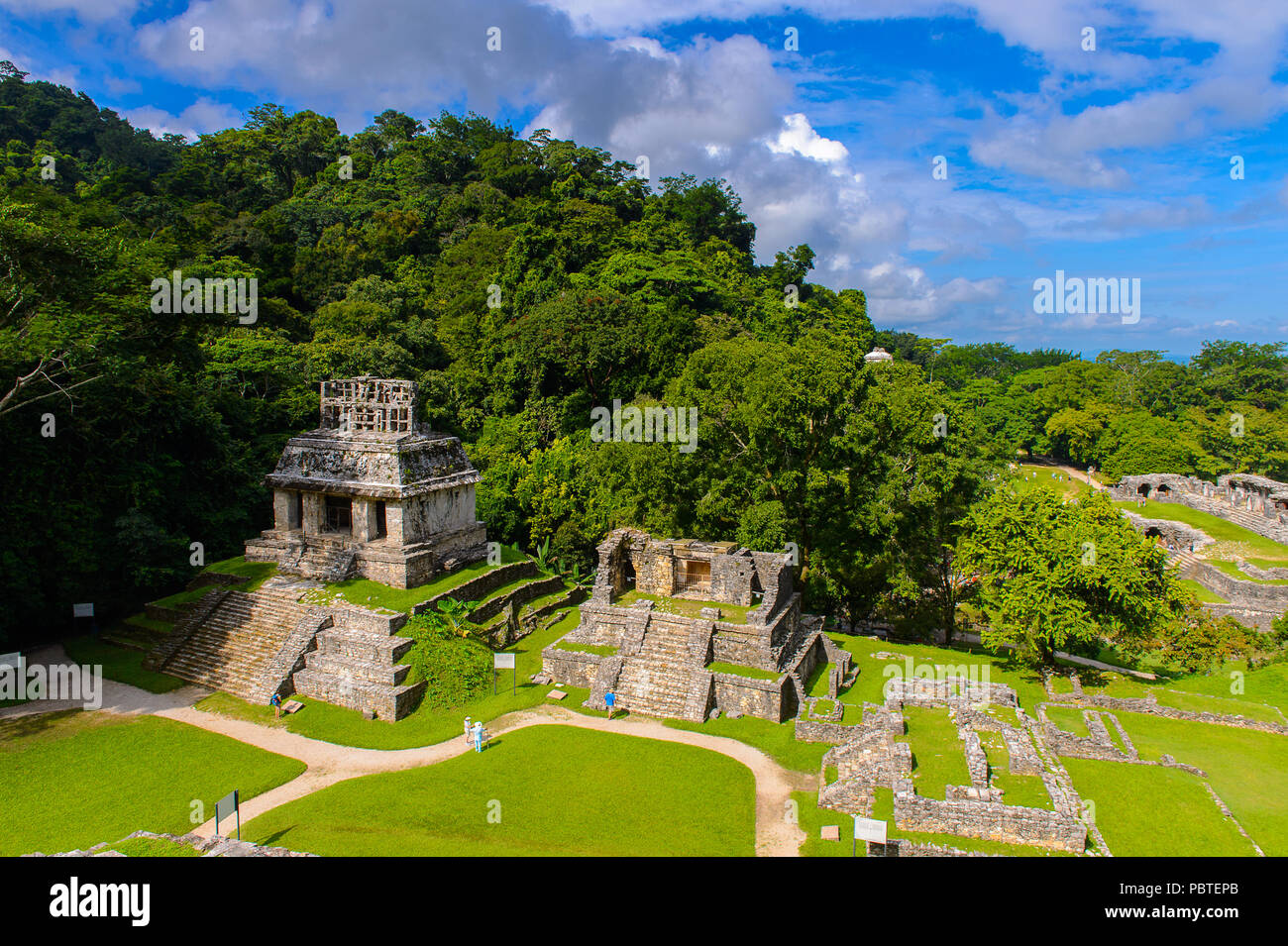 Aerial Panorama of Palenque archaeological site, a pre-Columbian Maya ...