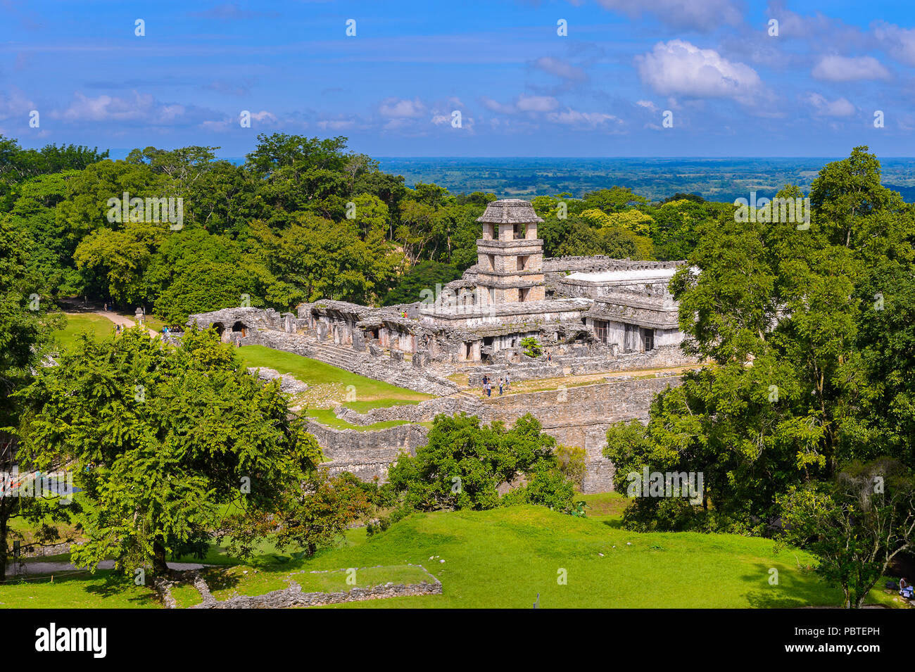 Aerial Panorama of Palenque archaeological site, a pre-Columbian Maya ...