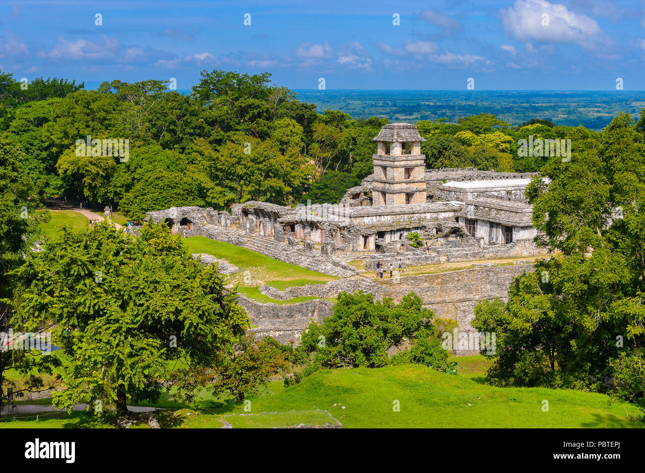 Aerial Panorama of Palenque archaeological site, a pre-Columbian Maya ...