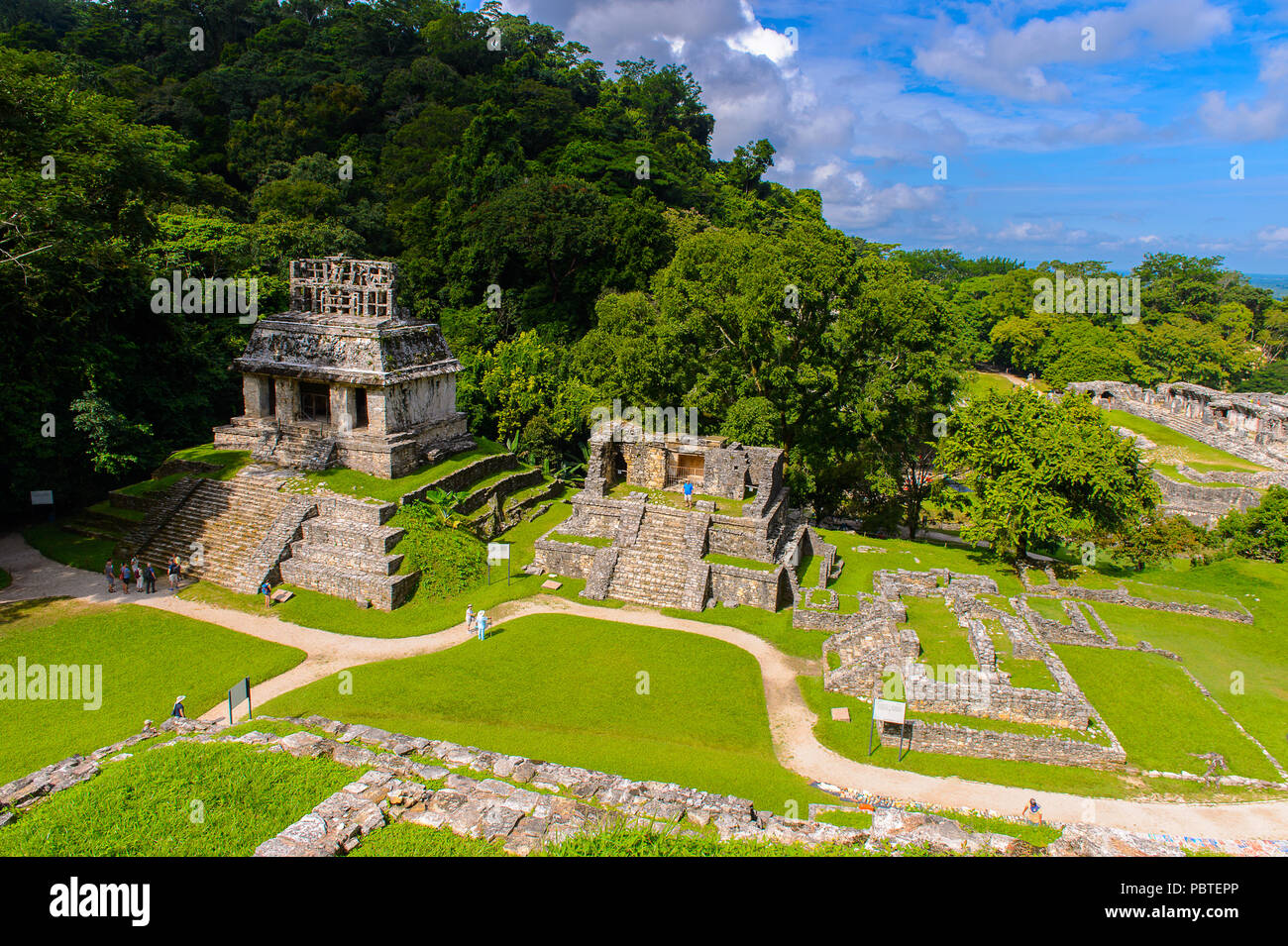 Aerial Panorama of Palenque archaeological site, a pre-Columbian Maya ...