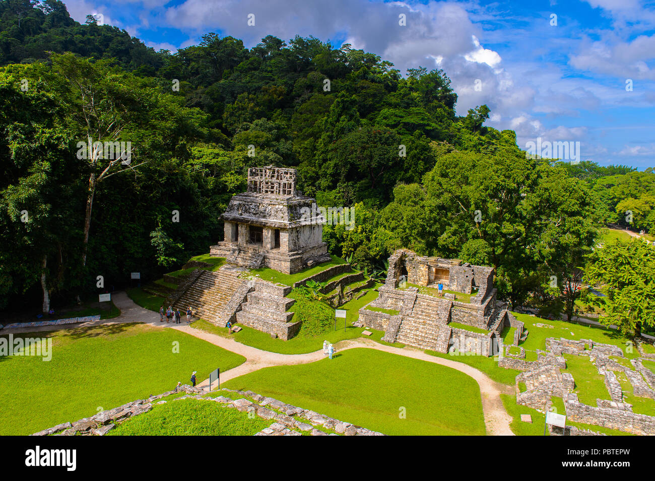 Aerial Panorama of Palenque archaeological site, a pre-Columbian Maya ...