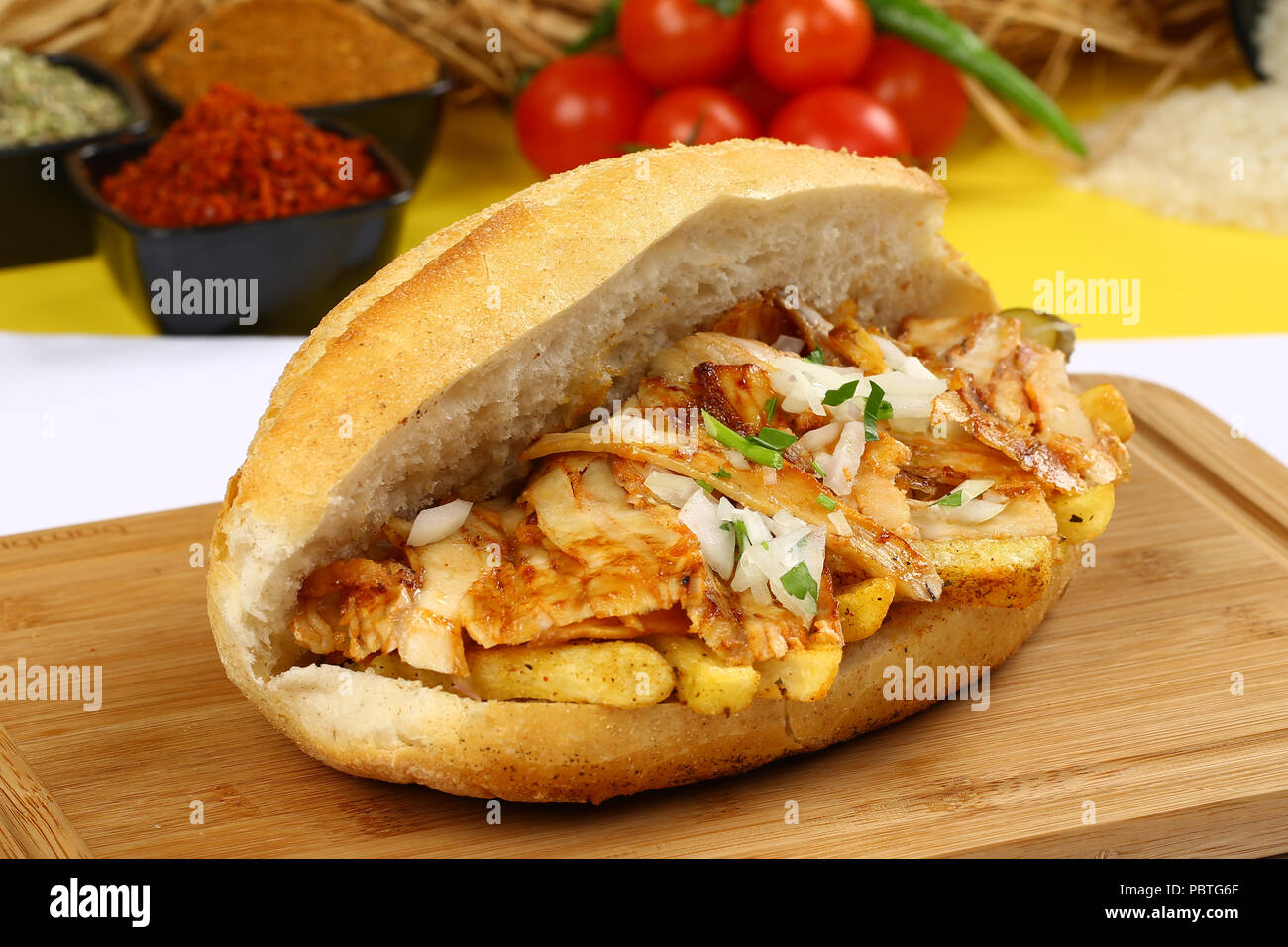 Chicken Shawarma or Doner Kebab in bread sandwich Stock Photo - Alamy