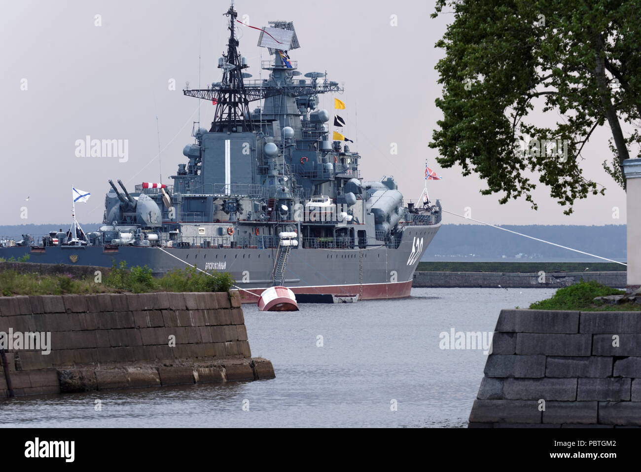 Kronstadt, St. Petersburg, Russia - July 28, 2018: Sovremenny class ...