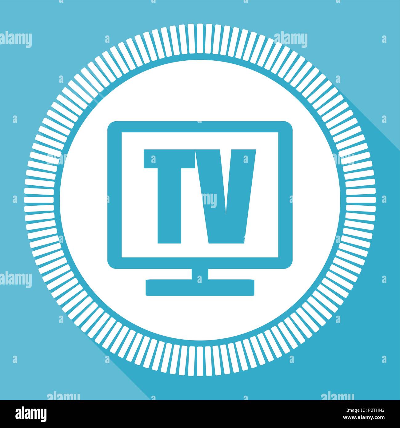 Tv editable flat vector icon, square web button, blue computer and ...