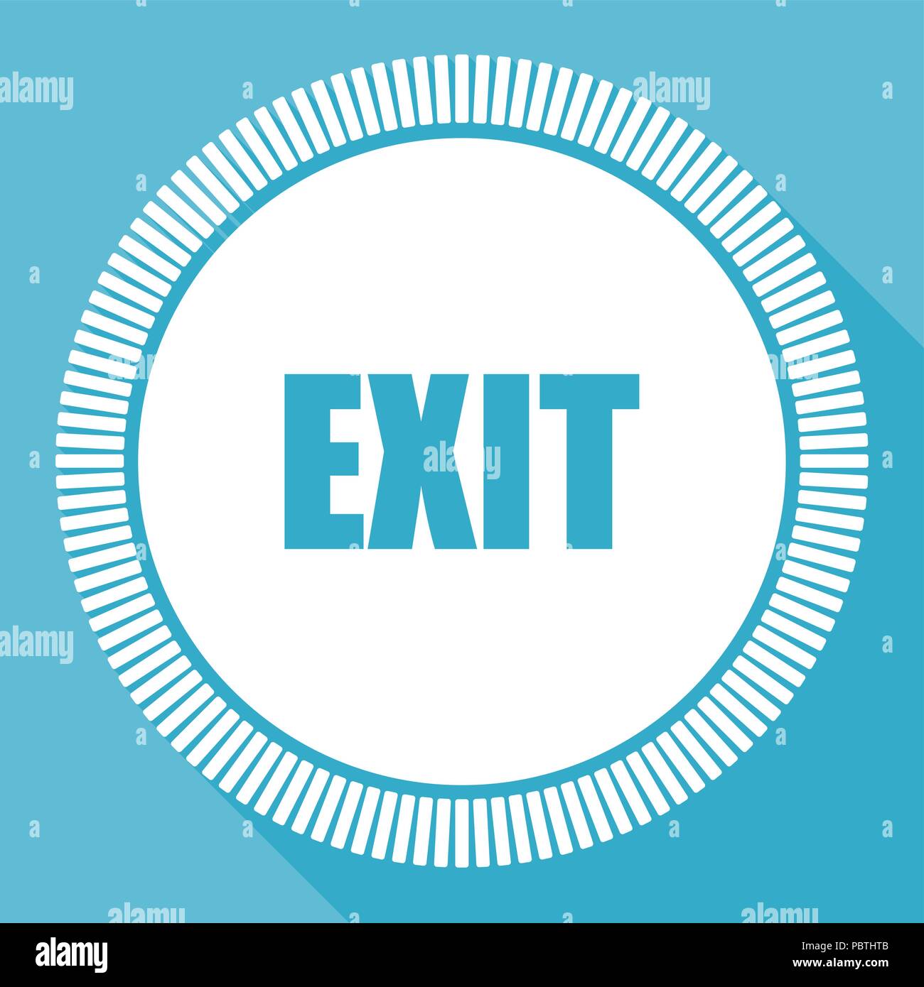 Exit editable flat vector icon, square web button, blue computer and ...