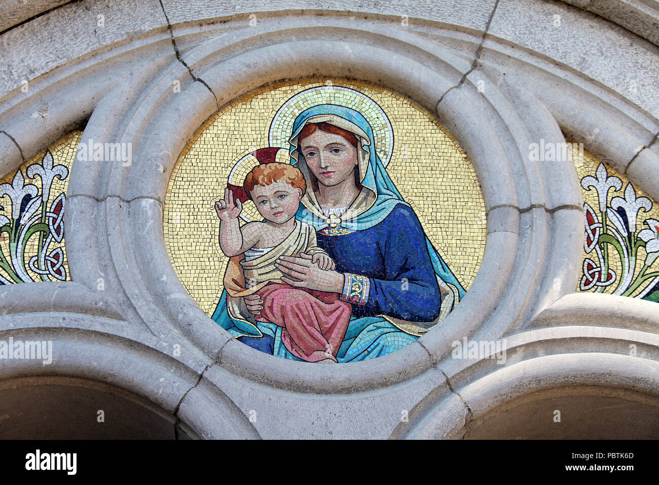 Mosaic at the entrance to the Church of the Nativity of the Blessed ...