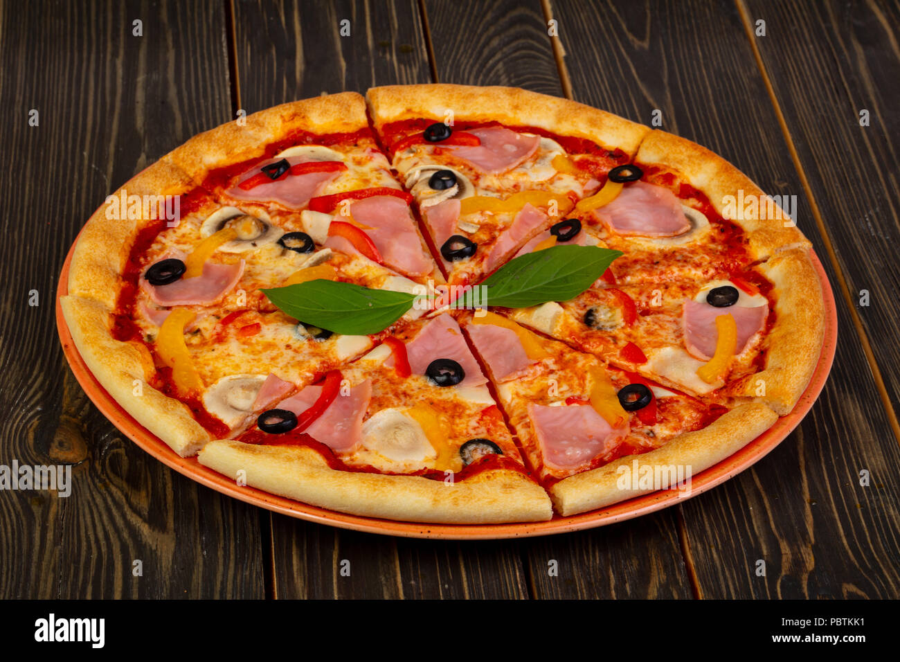 Pizza with bacon and mushrooms Stock Photo - Alamy