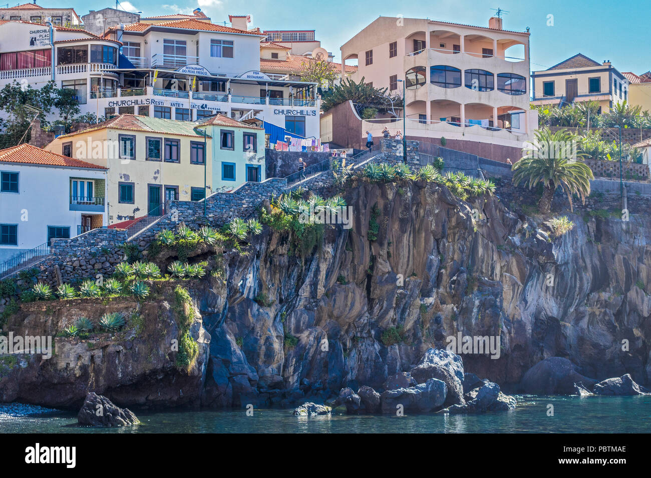 Houses On The Cliff Edge Camara De Lobos Madeira Portugal Stock Photo ...