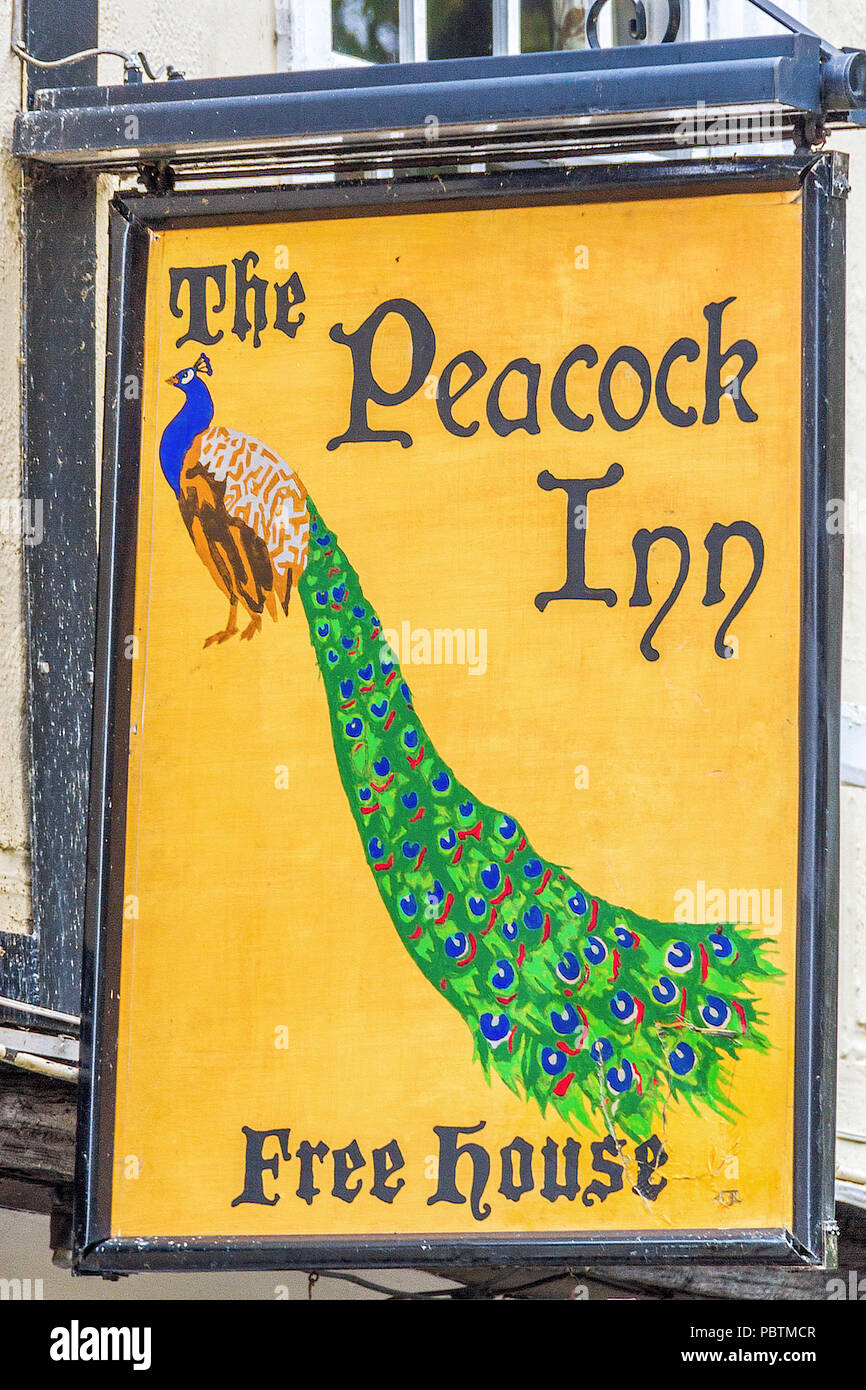 Sign Board For The Peacock Inn, Suffolk, UK Stock Photo - Alamy