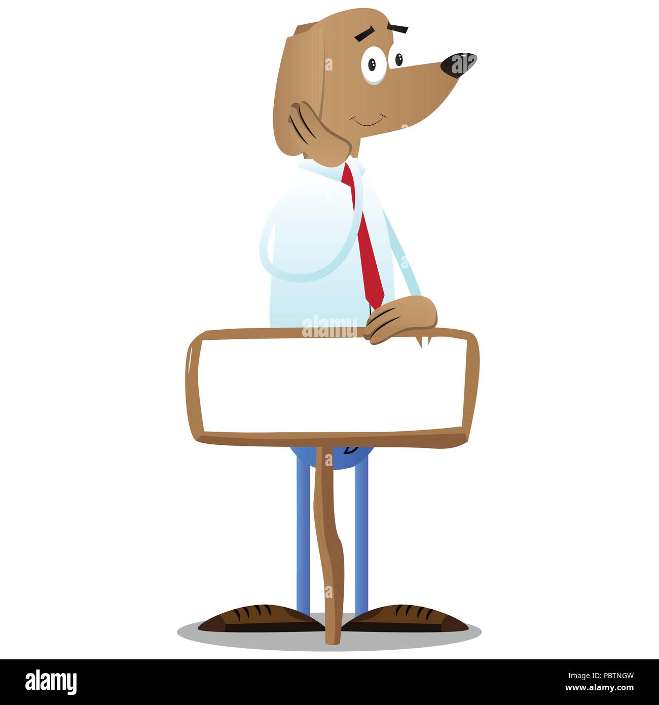 Cartoon illustrated business dog with blank paper on wood Stock Vector ...