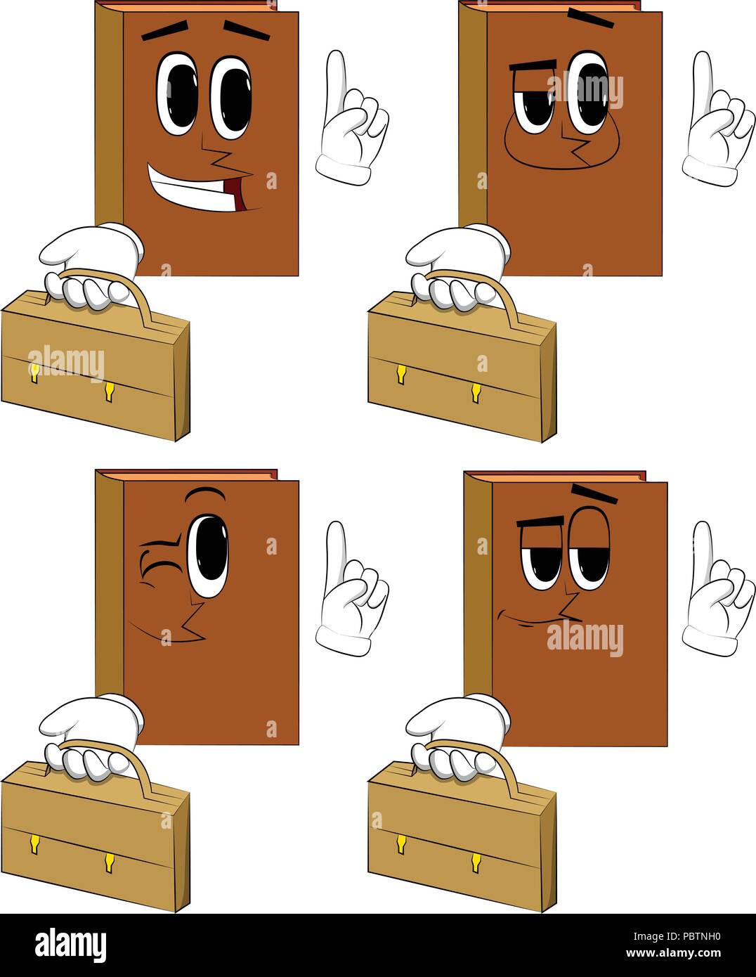 Books holding suitcase and making a point. Cartoon book collection with ...