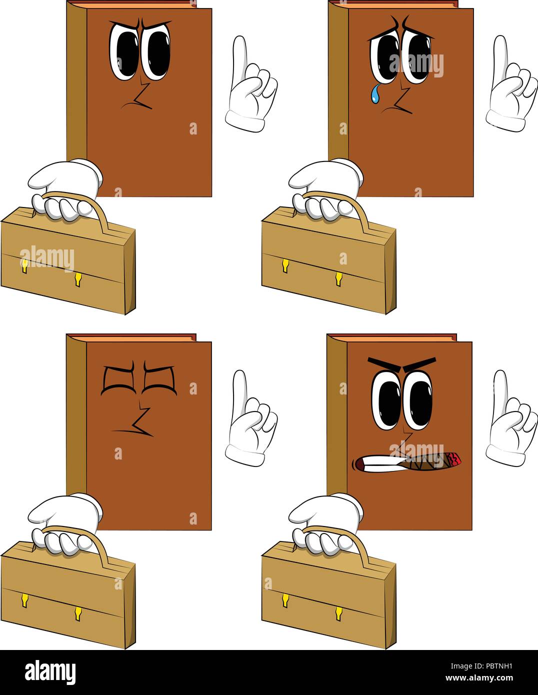 Books holding suitcase and making a point. Cartoon book collection with ...