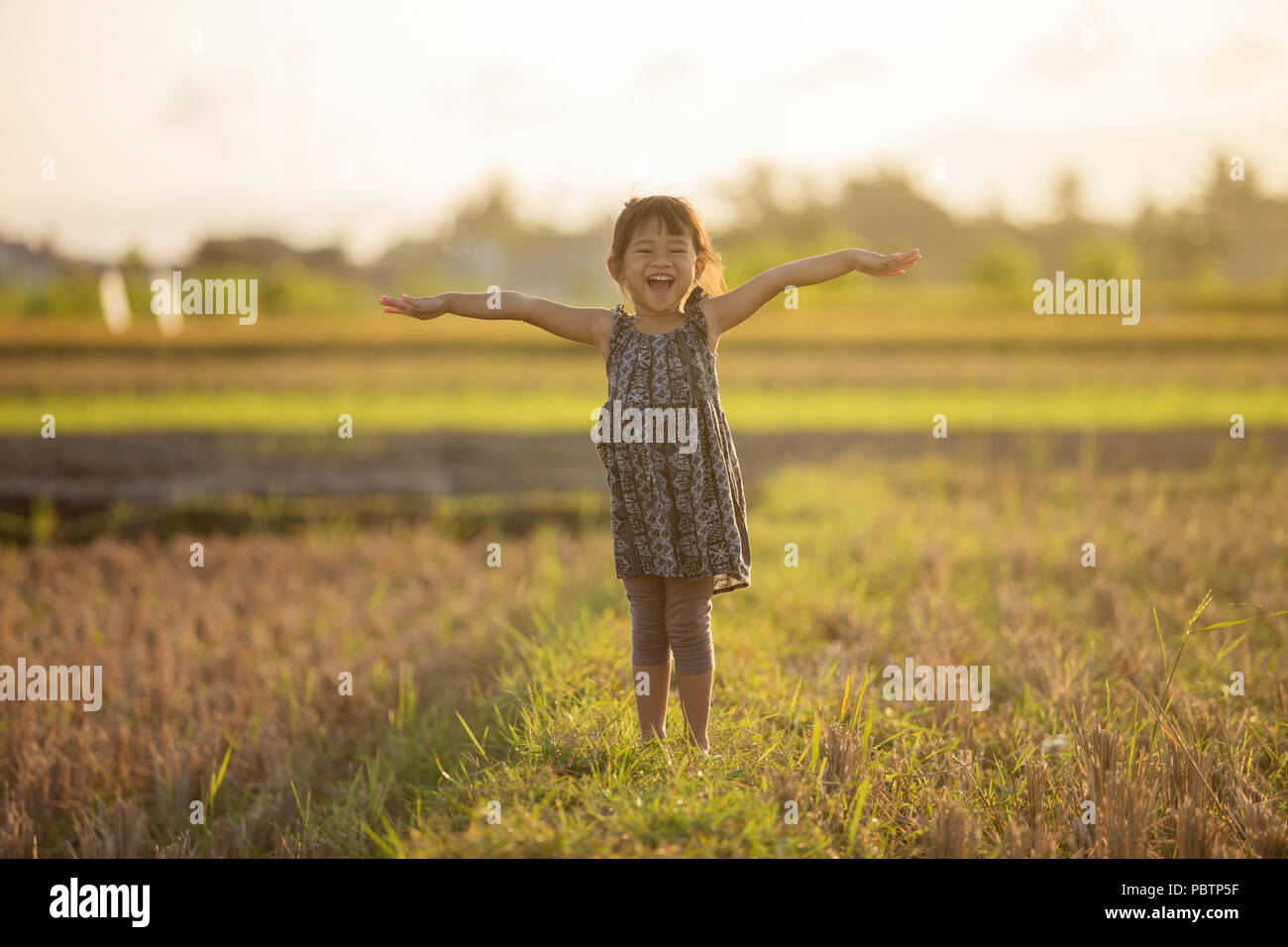 toddler girl playing around the field Stock Photo - Alamy