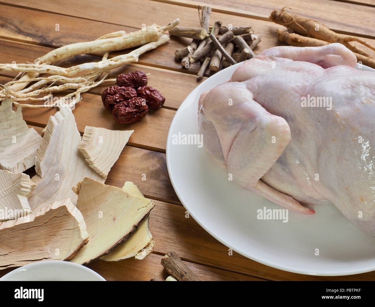 Korean food samgyetang, chicken soup with ginseng Stock Photo - Alamy