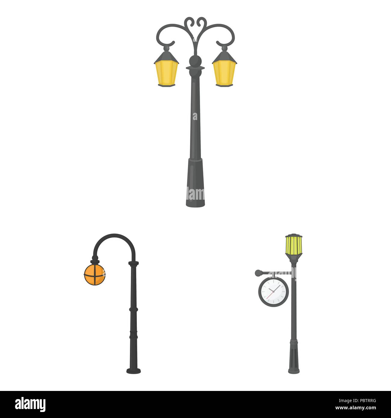 Lamp post cartoon icons in set collection for design. Lantern and ...