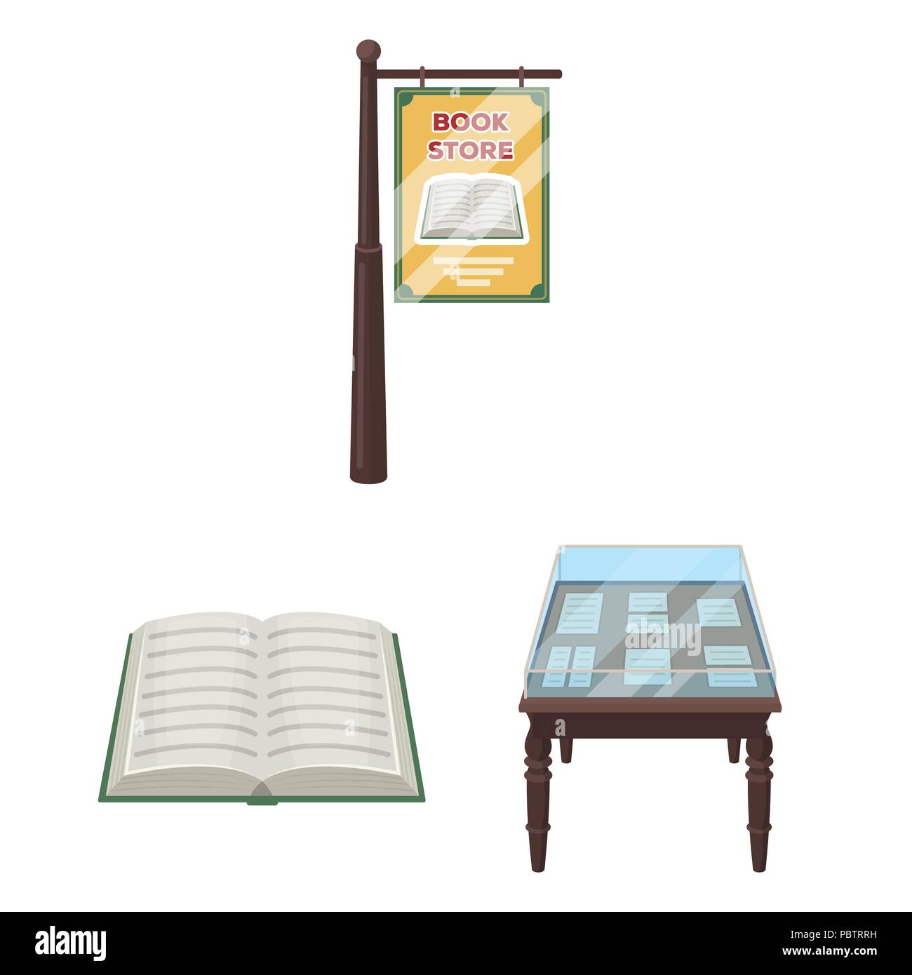 Library and bookstore cartoon icons in set collection for design. Books ...