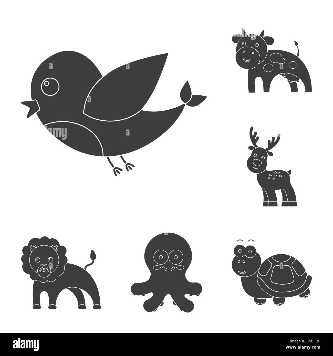 An unrealistic black animal icons in set collection for design. Toy ...