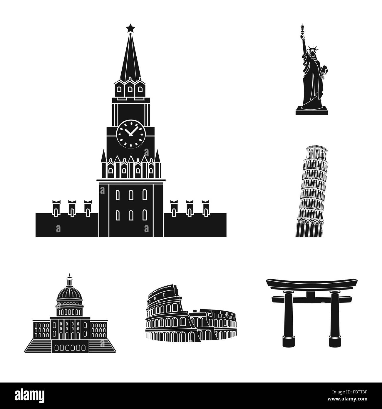 Sights of different countries black icons in set collection for design ...