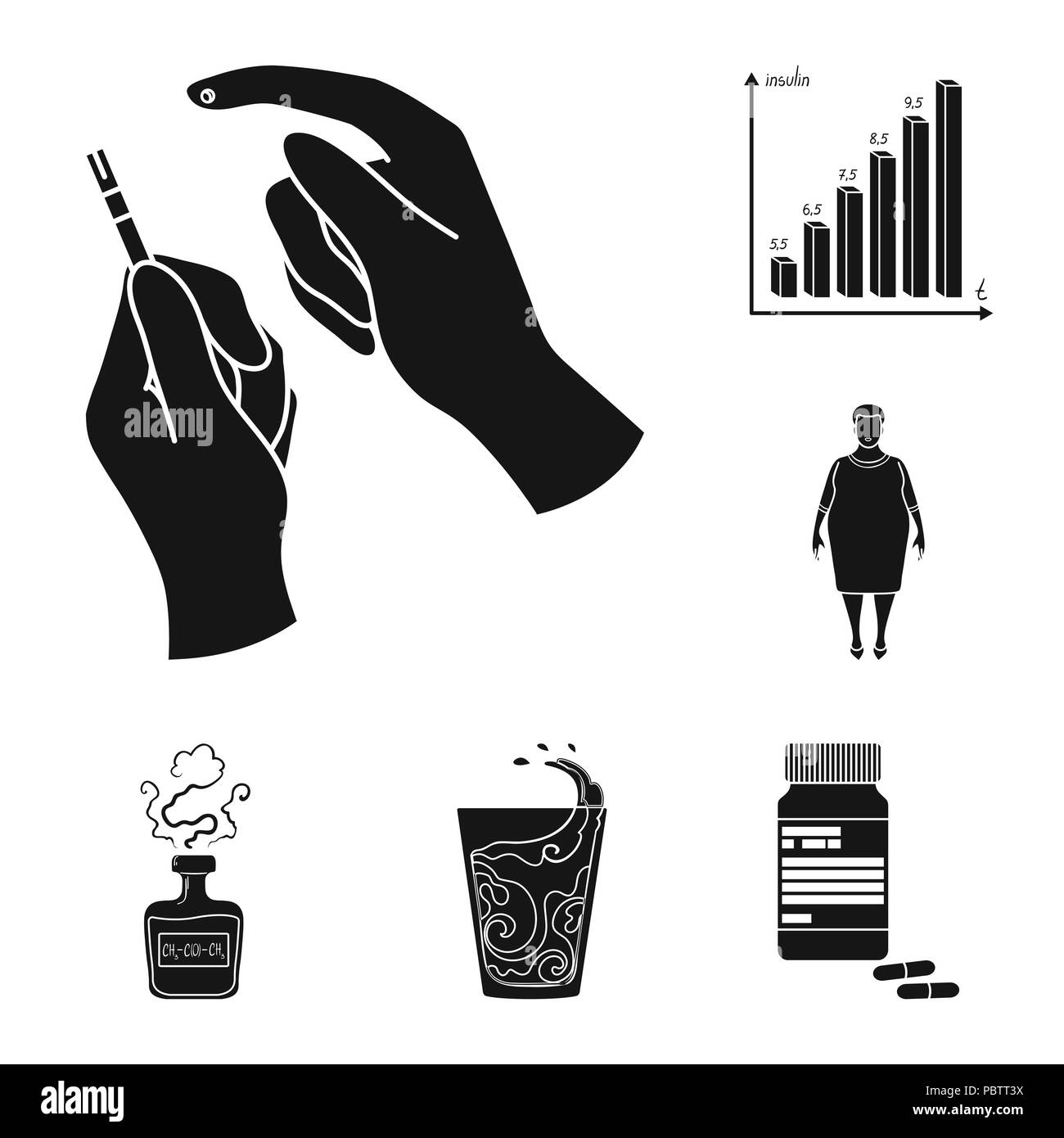 Diabetes black icons in set collection for design. Treatment of ...