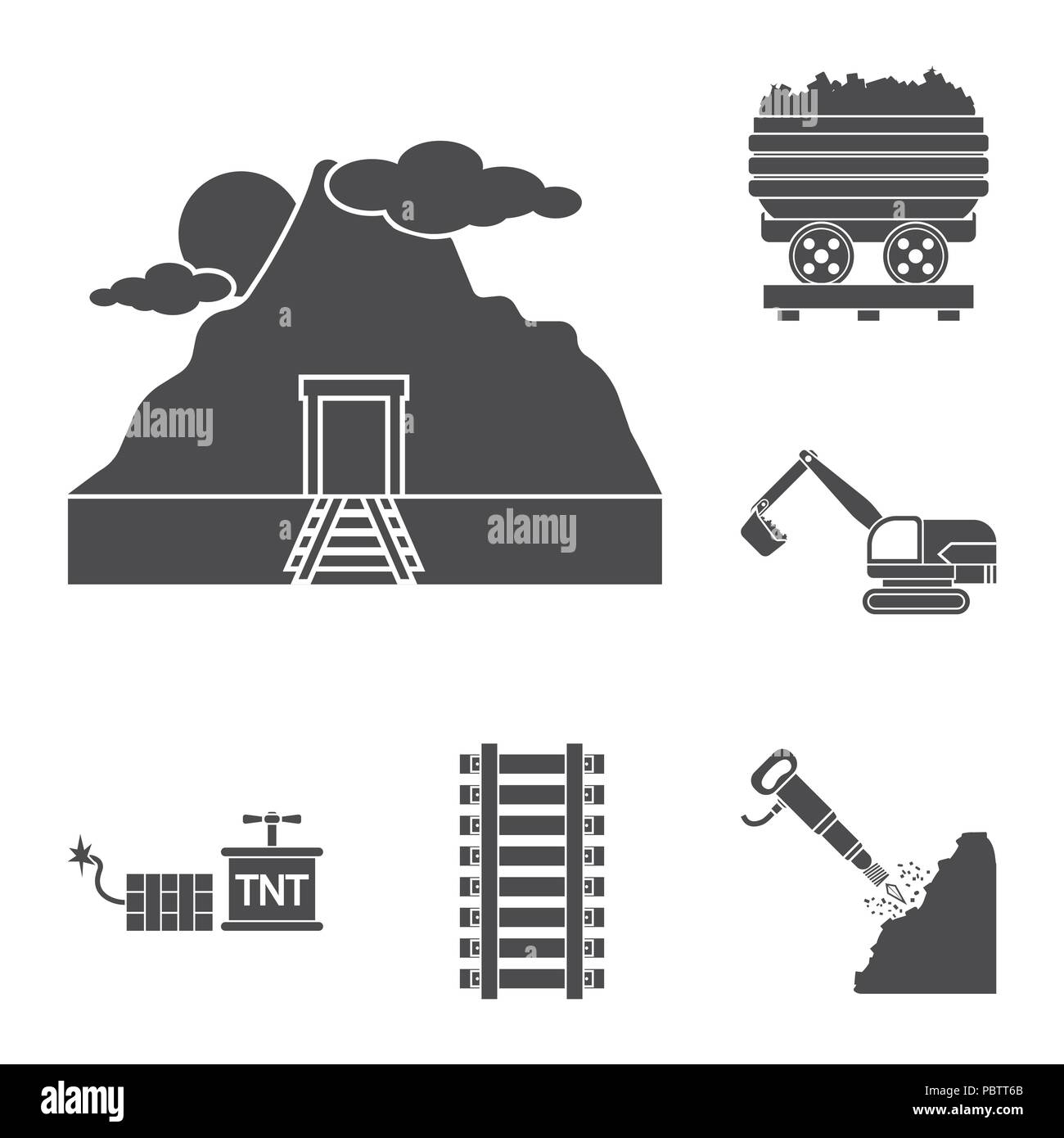 Mining industry black icons in set collection for design. Equipment and ...