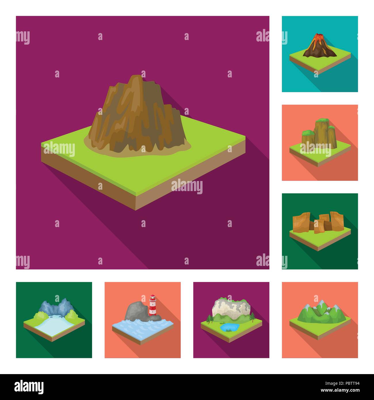 Mountains, massive flat icons in set collection for design. The surface ...