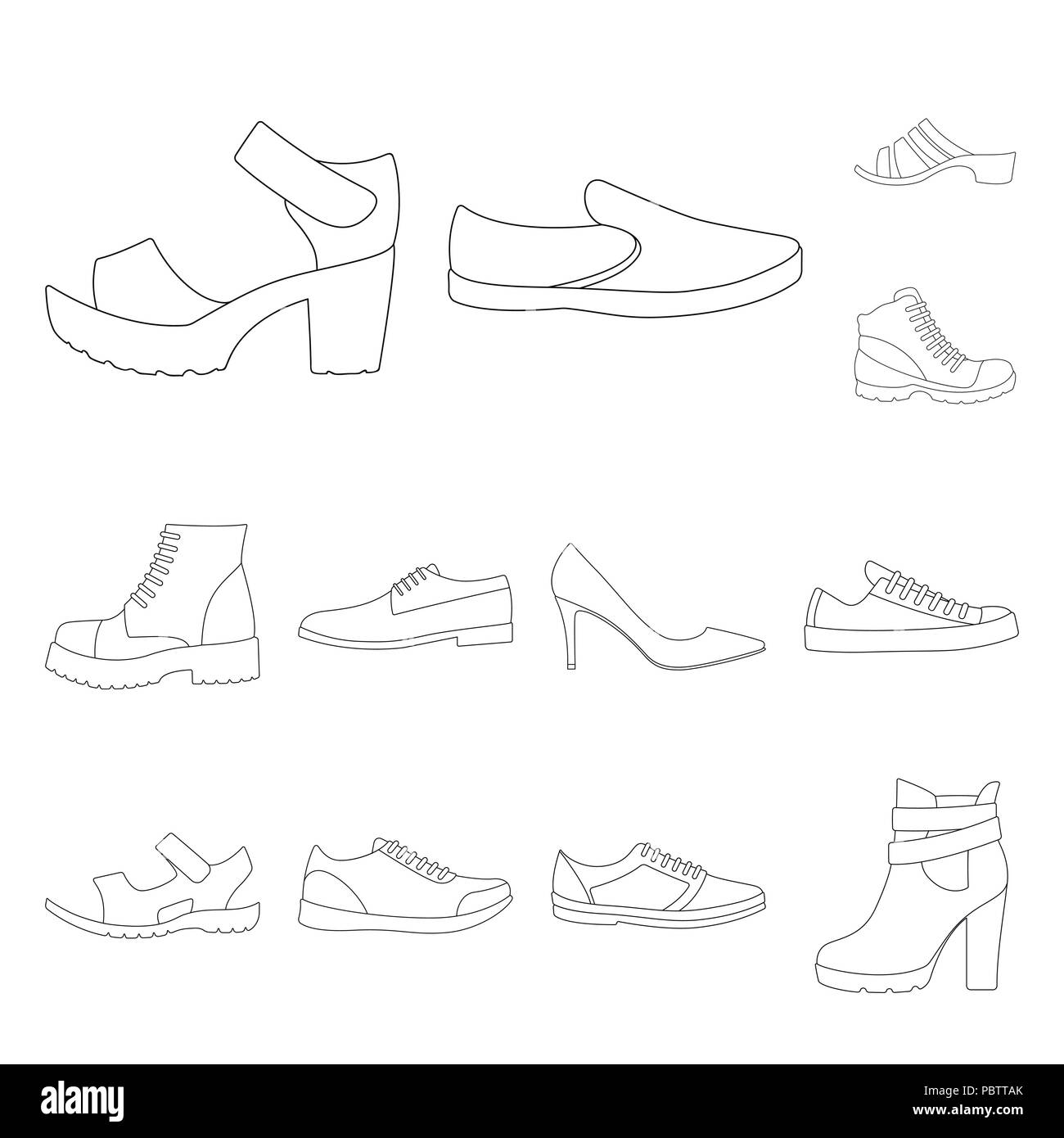 Different shoes outline icons in set collection for design. Men and ...
