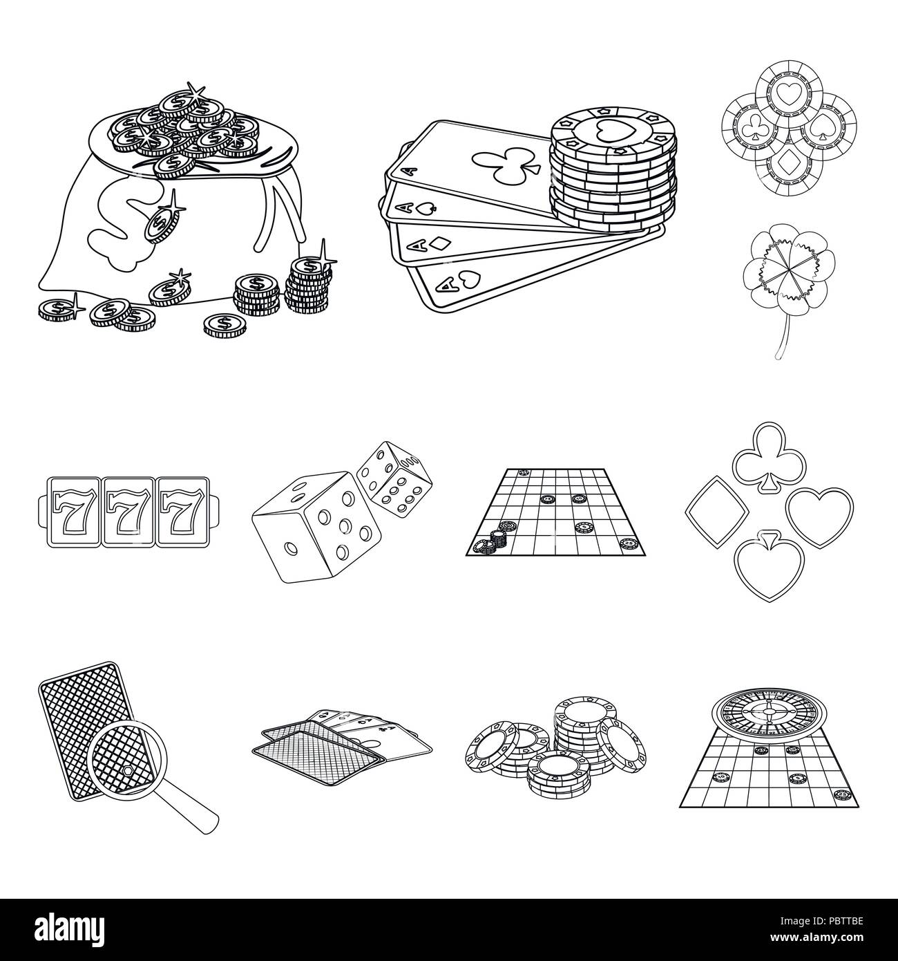 Casino and equipment outline icons in set collection for design ...